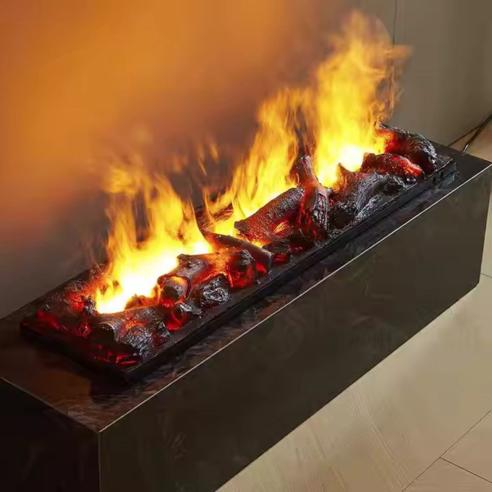 Semineu Electric Incorporabil, Negru, Flacari 3D cu Aburi, Sunet, Desi